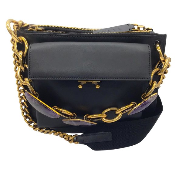 Marni | Bags | Marni Black Brown Gold Chain Strap Stone Embellished ...